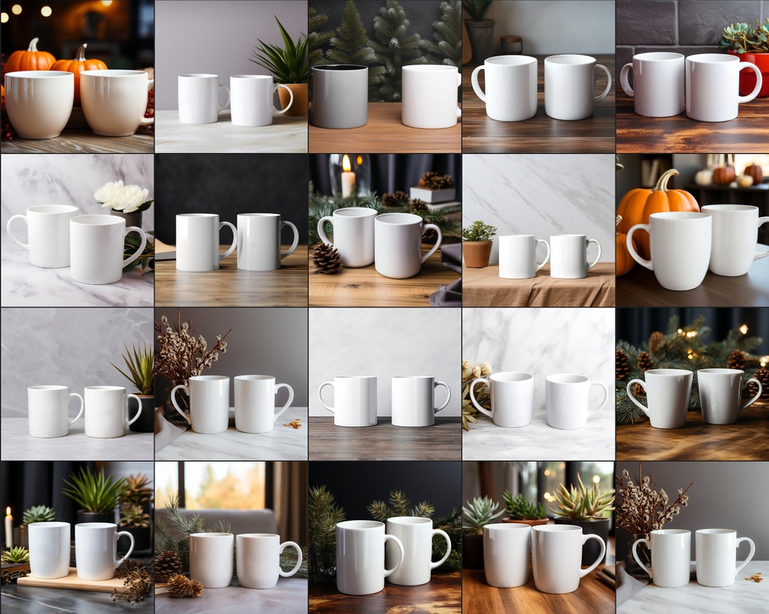 20 Double Mug Mockup Bundle, White Coffee Cup, POD Mockups, Autumn Mug ...