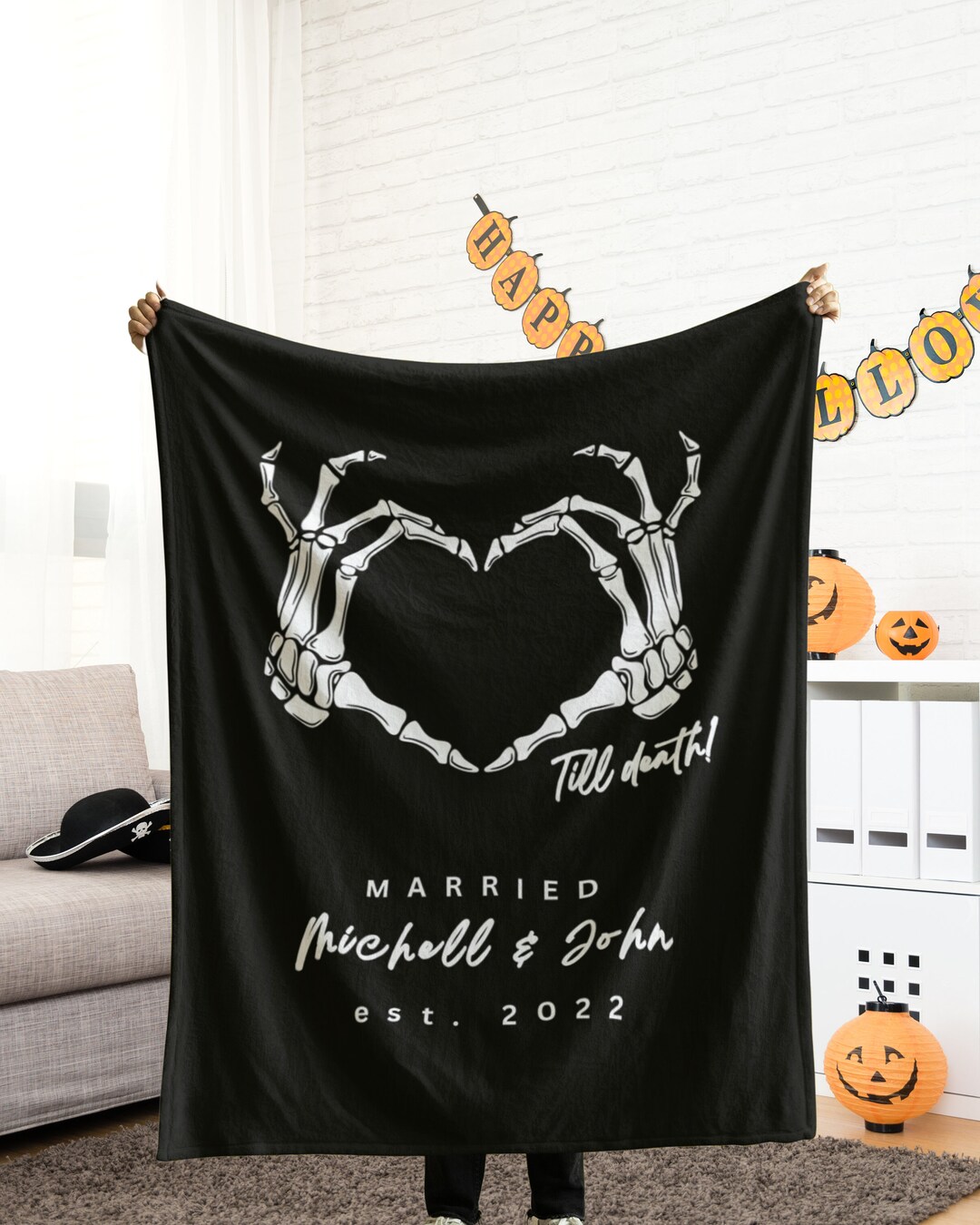 Personalized Couple Blanket, Customized Halloween Skeleton Gifts ...