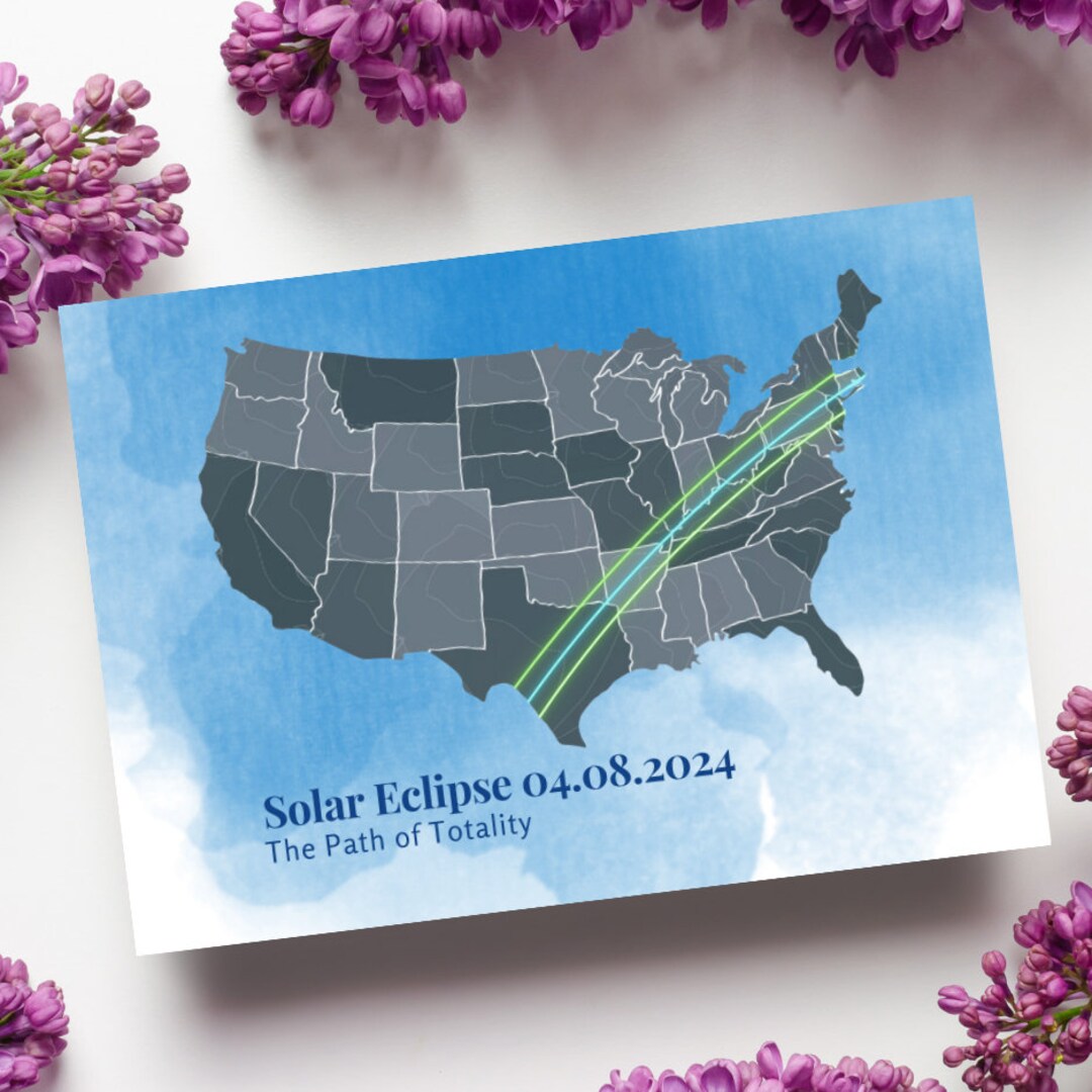 Abstract Bluetotal Solar Eclipse 2024 Notecard Path of Totality ...