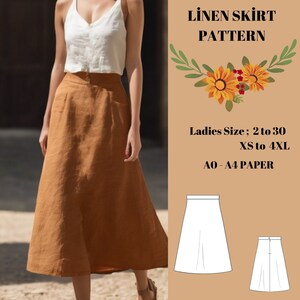 Linen Midi Skirt Sewing Pattern • Gathered Waist Skirt • Modest A-line ...