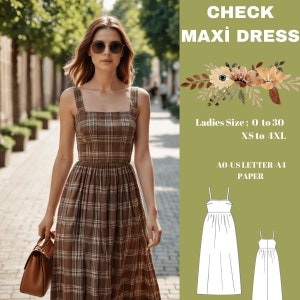 Check Maxi Dress, Gatsby Dress, Sewing Pattern, Women Sewing Summer ...