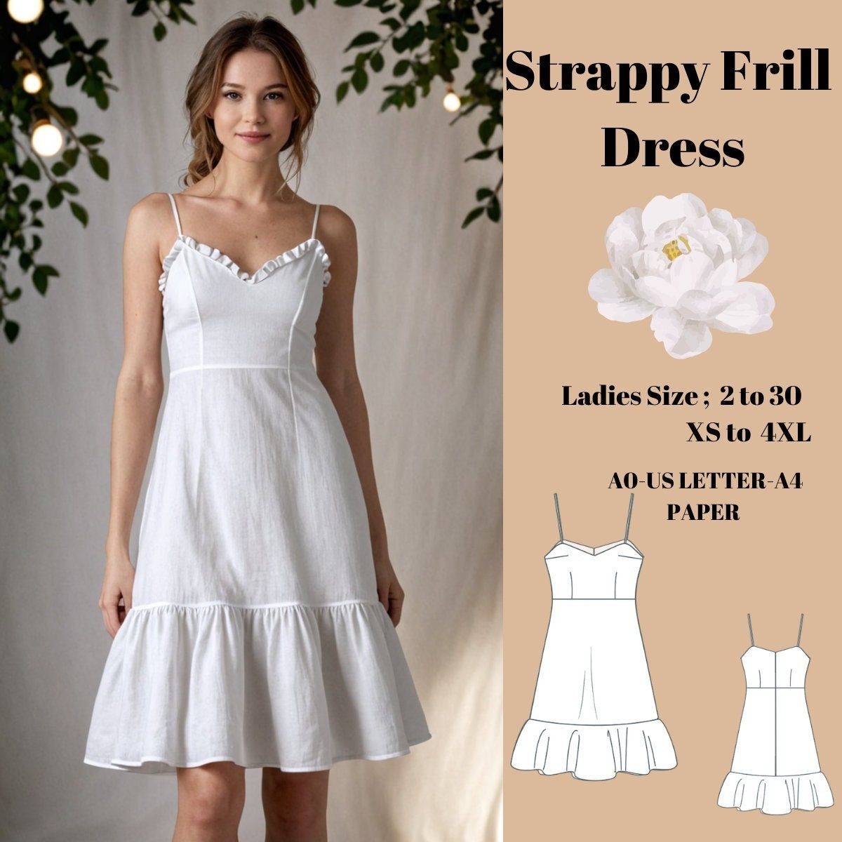 Strappy Frill Linen Midi Dress Sewing Pattern (PDF) - Etsy