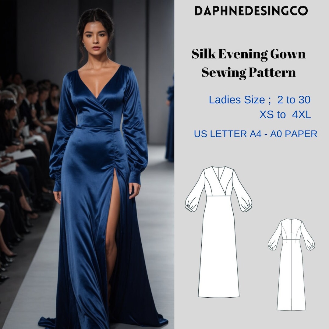 Stylish Evening Maxi Dress Sewing Pattern for Sizes US 2-30 and XS-4XL ...