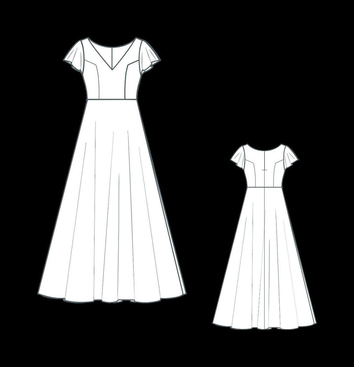 V-neck Full Length Dress Sewing Pattern (PDF) XS-4XL - Etsy