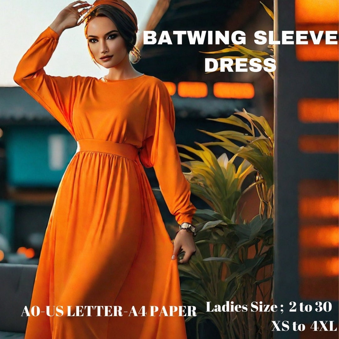 Modest Batwing Sleeve Long Dress Sewing Pattern for All Sizes - Etsy