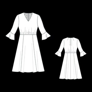 V-neck Autumn Dress Sewing Pattern in Sizes 2-30, A4 to A0 Paper - Etsy