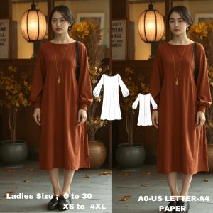 Bishop Sleeve Dress Sewing Pattern: Autumn Midi (XS-4XL) (PDF Pattern ...