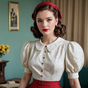 Vintage Inspired Peter Pan Collar Shirt Pattern Puff Sleeves, Sizes 2 ...