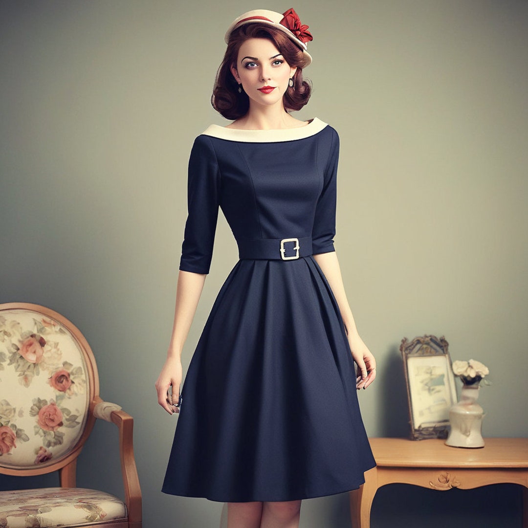 1950's Vintage Style Dress Sewing Pattern, Cocktail Dress, PDF Instant ...