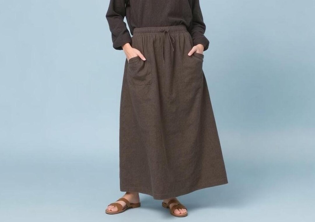 Pockets Linen Maxi Skirt Sewing Pattern, Gathered Full-length Skirt ...