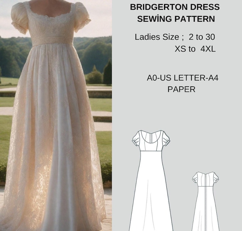 Regency Empire Waist Dress Sewing Pattern: A4, A0, US Letter (PDF ...