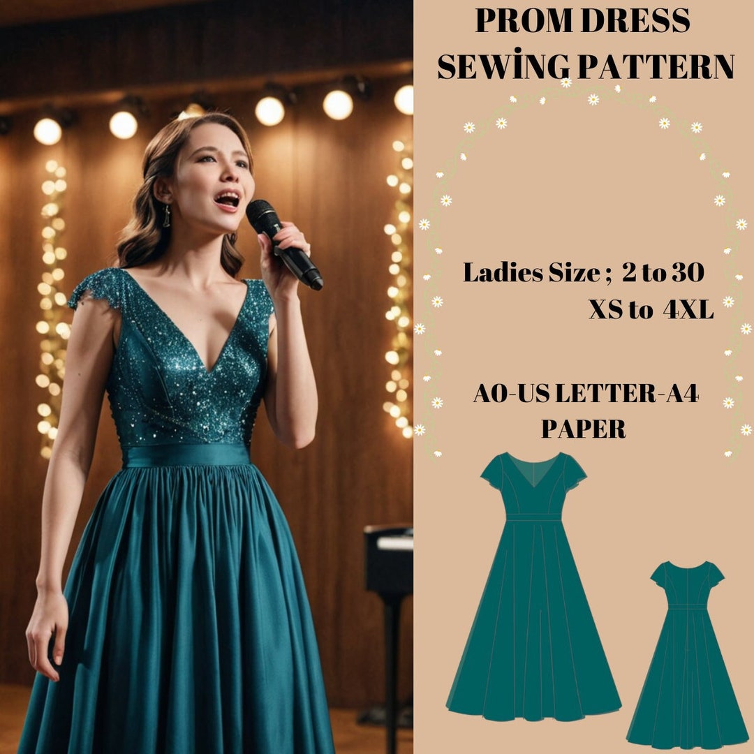 V Neck Dress Sewing Pattern,prom Dress, PDF Sewing Pattern,us 2 to 30 ...