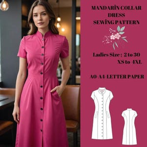 Mandarin Collar Dress Sewing Pattern: US 2-30 (PDF Pattern) - Etsy