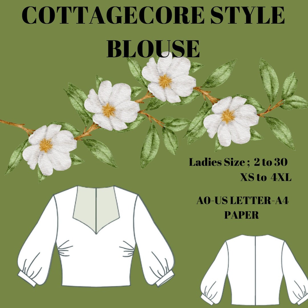 Cottagecore Style Blouse - Shirt Sewing Pattern,ladies Size ; US 2 to ...