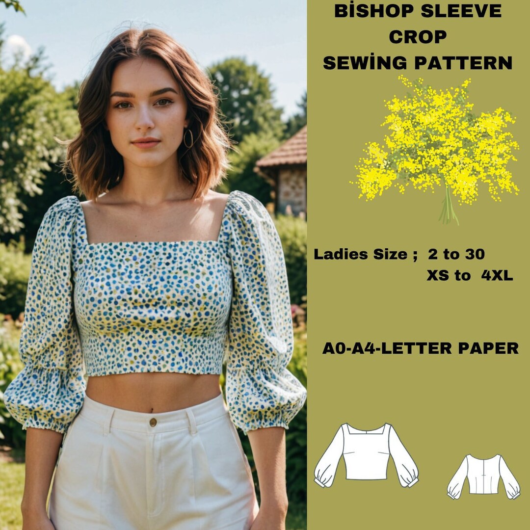 Bishop Sleeve Crop Sewing Pattern Sizes Us 2 To 30 Suitable For A4 Us 6890
