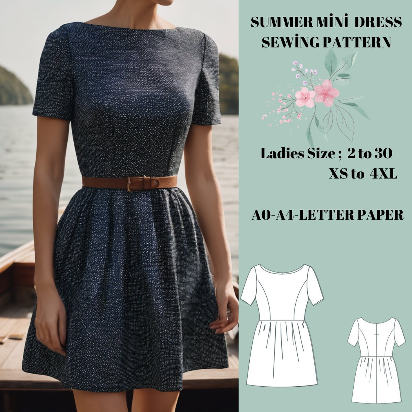 1950's Vintage Style Dress Sewing Pattern, Cocktail Dress, PDF Instant ...