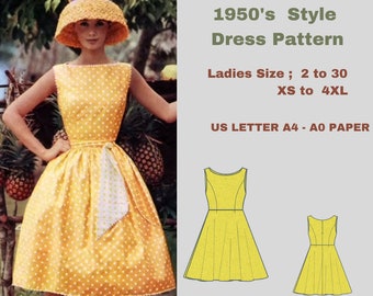 1950's Vintage Style Dress Sewing Pattern, Cocktail Dress, PDF Instant ...