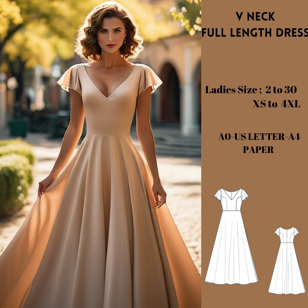 V Neck Dress Pattern With Full Skirt - Etsy