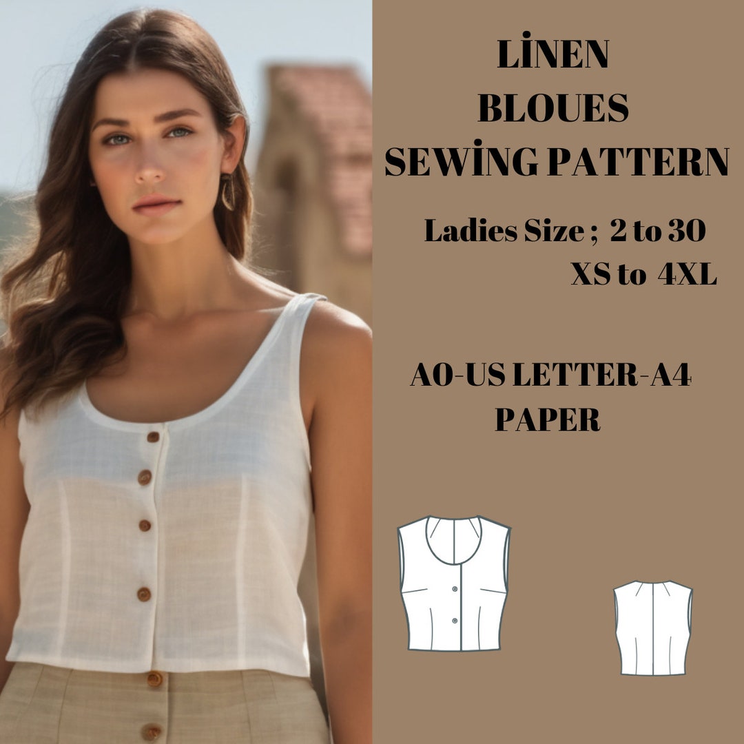 LİNEN Blouse Shirt Sewing Pattern,ladies Size US 2 to 30, A0 A4 US ...