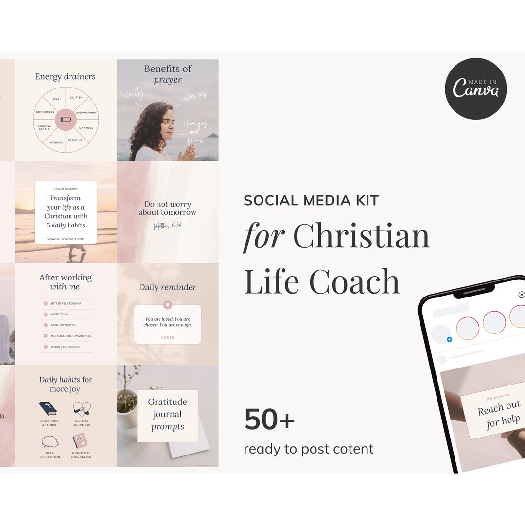 50 Christian Life Coach Social Media Templates, Canva Templates ...