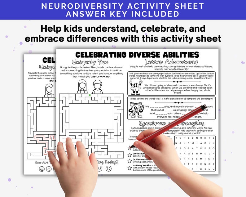 Printable Neurodiversity Activity Placemat | Autism and Dyslexia ...