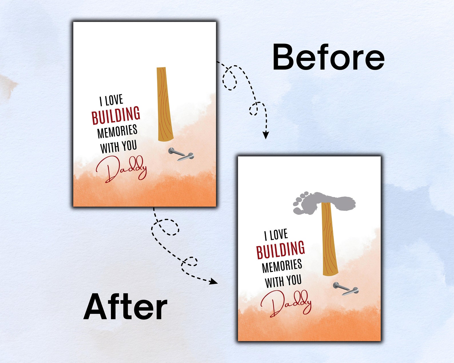 Hammer Footprint Art, Fathers Day Footprint, Printable Fathers Day Gift ...