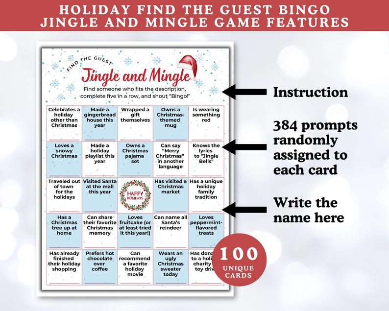 Find the Guest Bingo Christmas Printable, Icebreaker Game Jingle and ...
