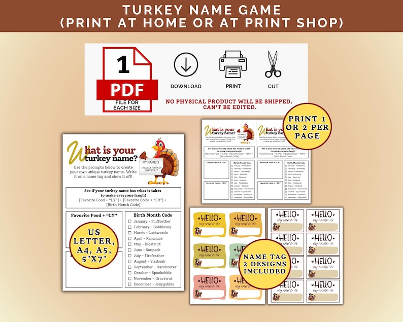Funny Turkey Name Game, Printable What's Your Turkey Name With Name ...