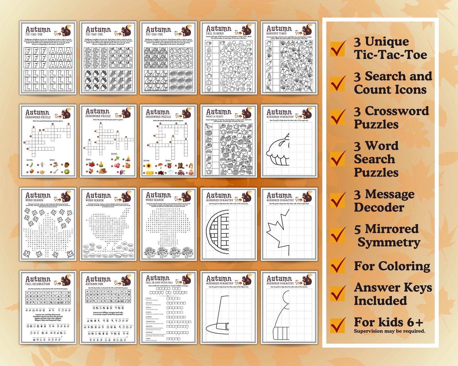 50 Fall Activity Sheets for Kids, Printable Activity Bundle, Fall ...