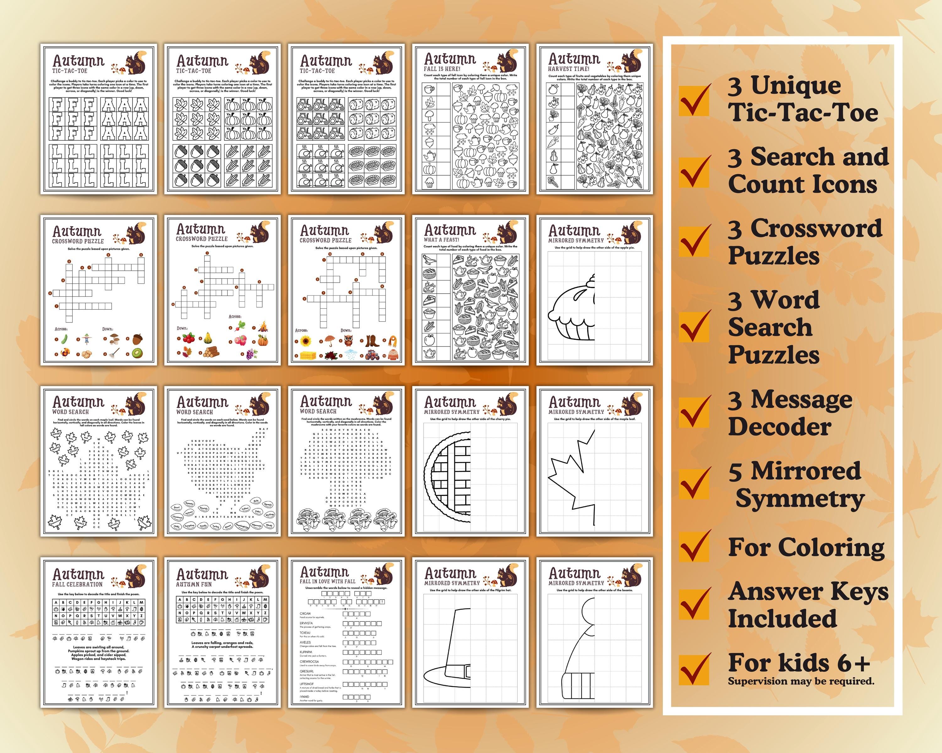 50 Fall Activity Sheets for Kids, Printable Activity Bundle, Fall ...