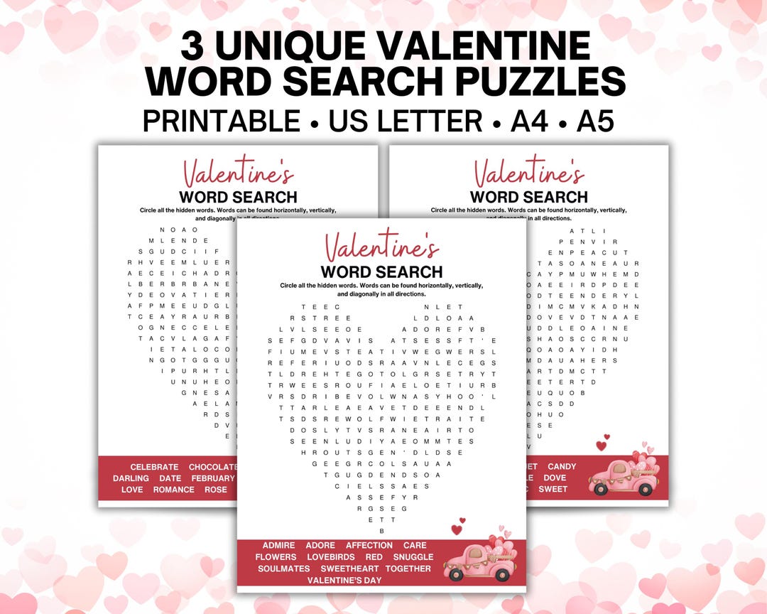 Valentine Word Search Printable Game for Kids and Adults, Valentine's ...