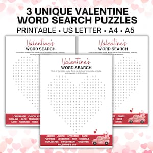 Valentine Word Search Printable Game for Kids and Adults, Valentine's ...