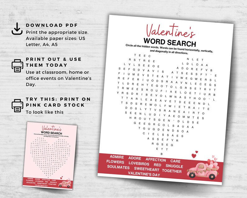 Valentine's Day Word Search for Classroom and Adult Parties, Printable ...