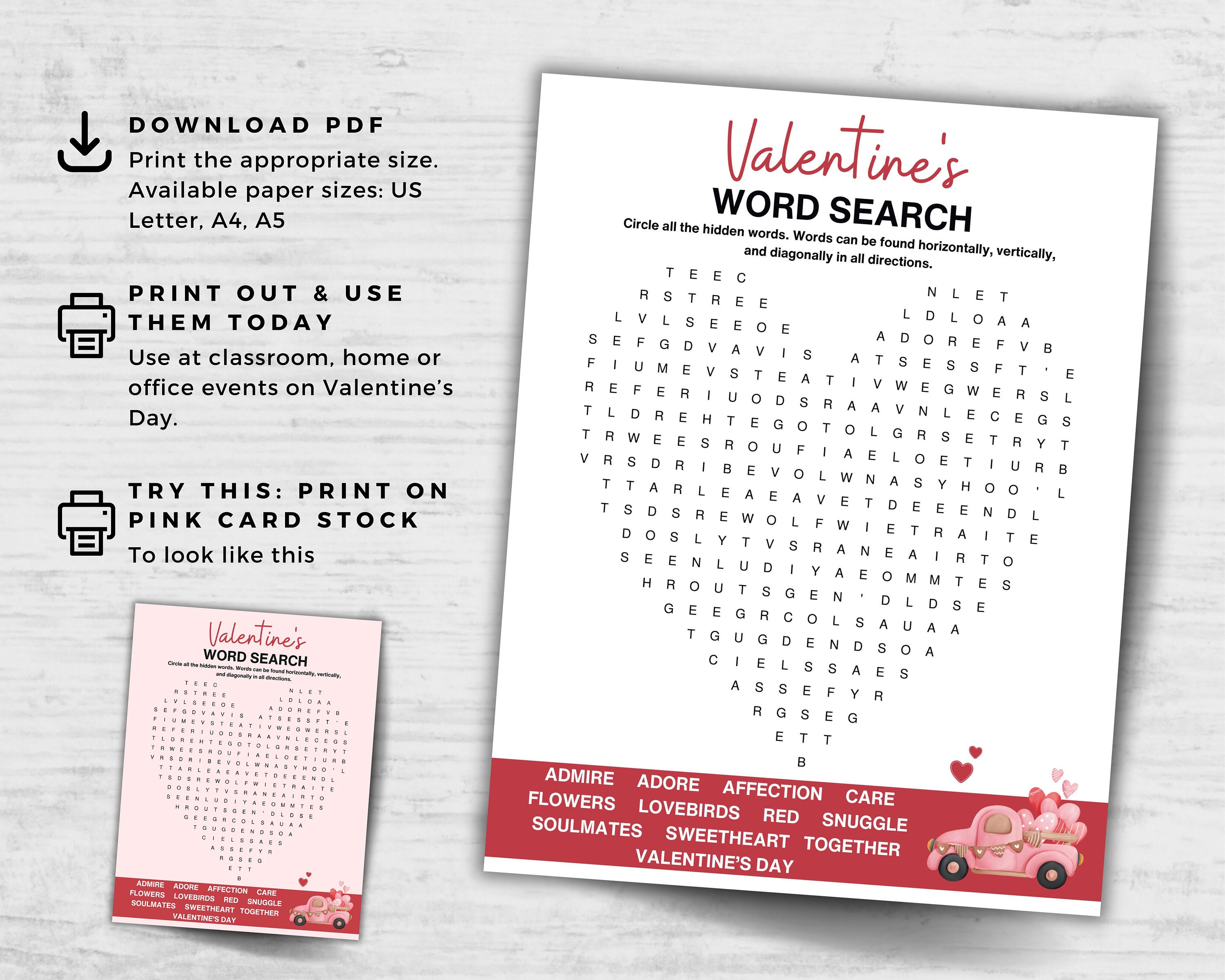 Valentine's Day Word Search for Classroom and Adult Parties, Printable ...