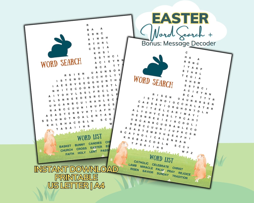 Easter Bunny Word Search Puzzles: Family Activity, Secret Message Game ...