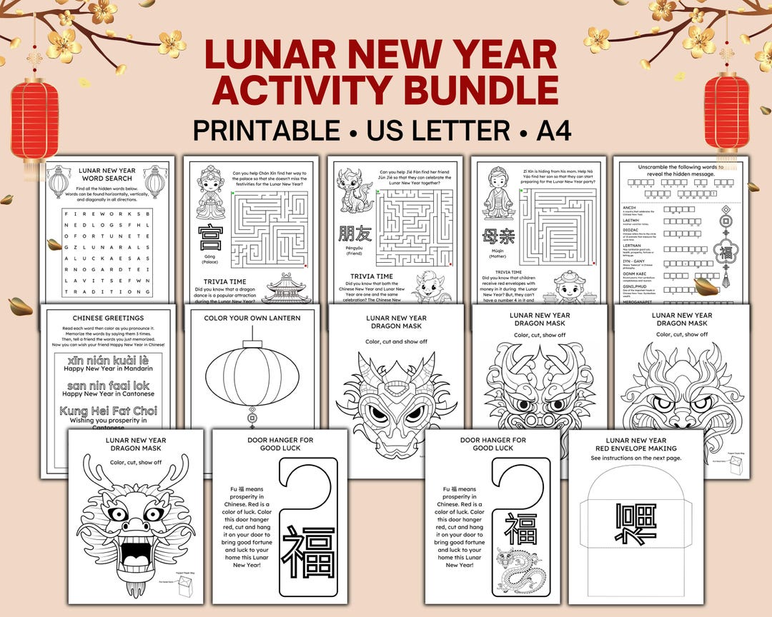 Lunar New Year Printable Activity Bundle, Chinese New Year Coloring ...