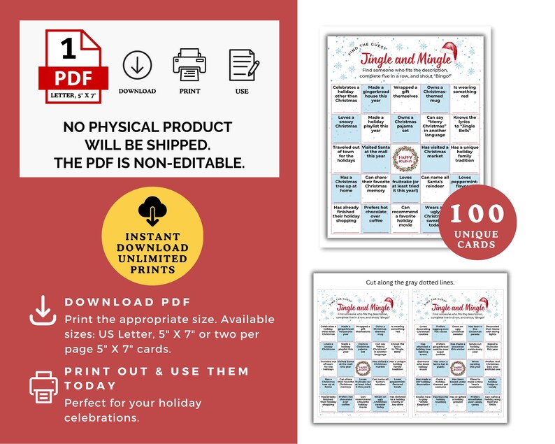 Find the Guest Bingo Christmas Printable, Icebreaker Game Jingle and ...