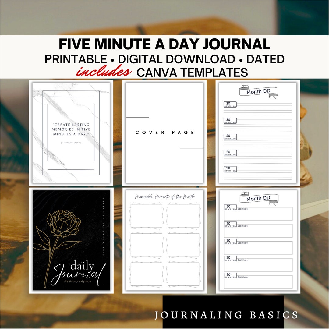5 Minute Daily Journal for Busy People, Printable 5 Year Journal ...