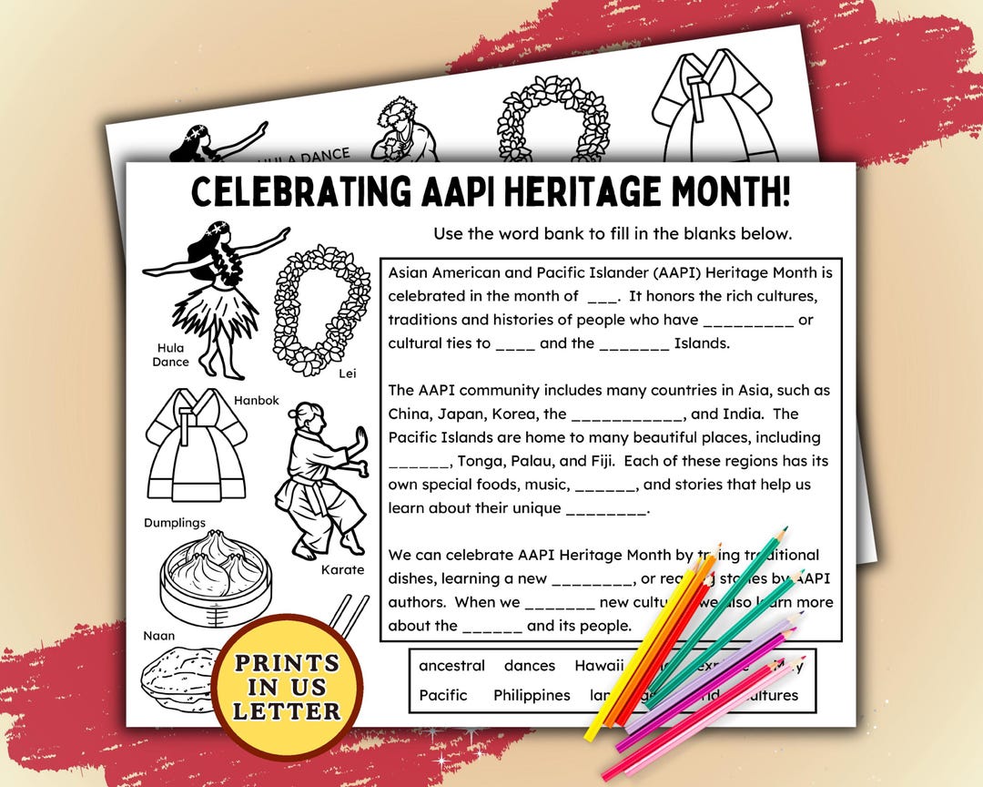 AAPI Heritage Month Printable Activity Placemat, Kids Educational ...