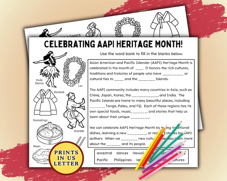 AAPI Heritage Month Printable Activity Placemat, Kids Educational ...