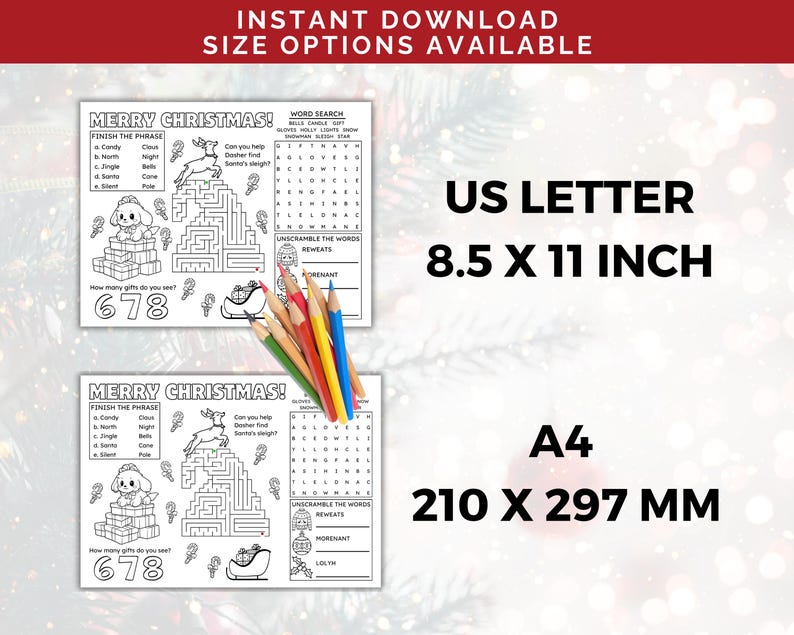 Printable Christmas Activity Placemats: Holiday Games, Puzzles ...