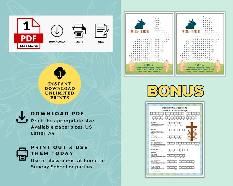 Printable Easter Bunny Word Search Puzzles for Kids and Adults, Family ...