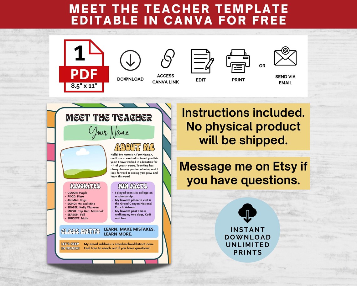 Groovy Meet the Teacher Template: Editable Welcome Letter (digital ...