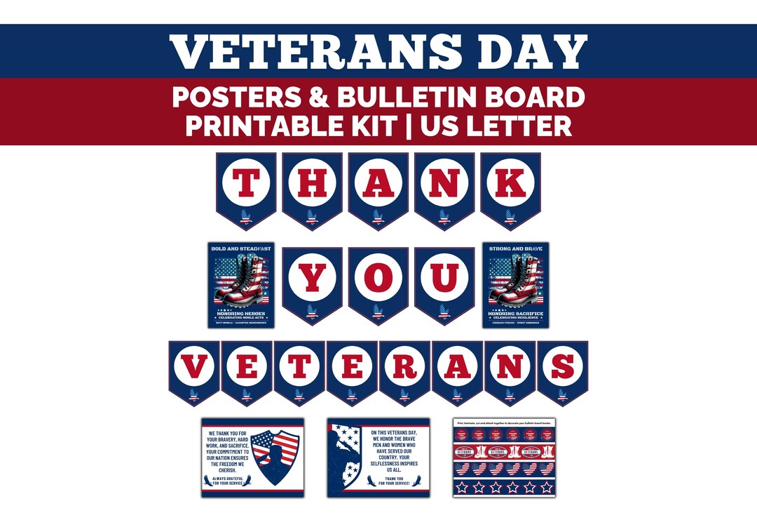 Printable Veterans Day Bulletin Board Kit, DIY Patriotic Bulletin Board ...