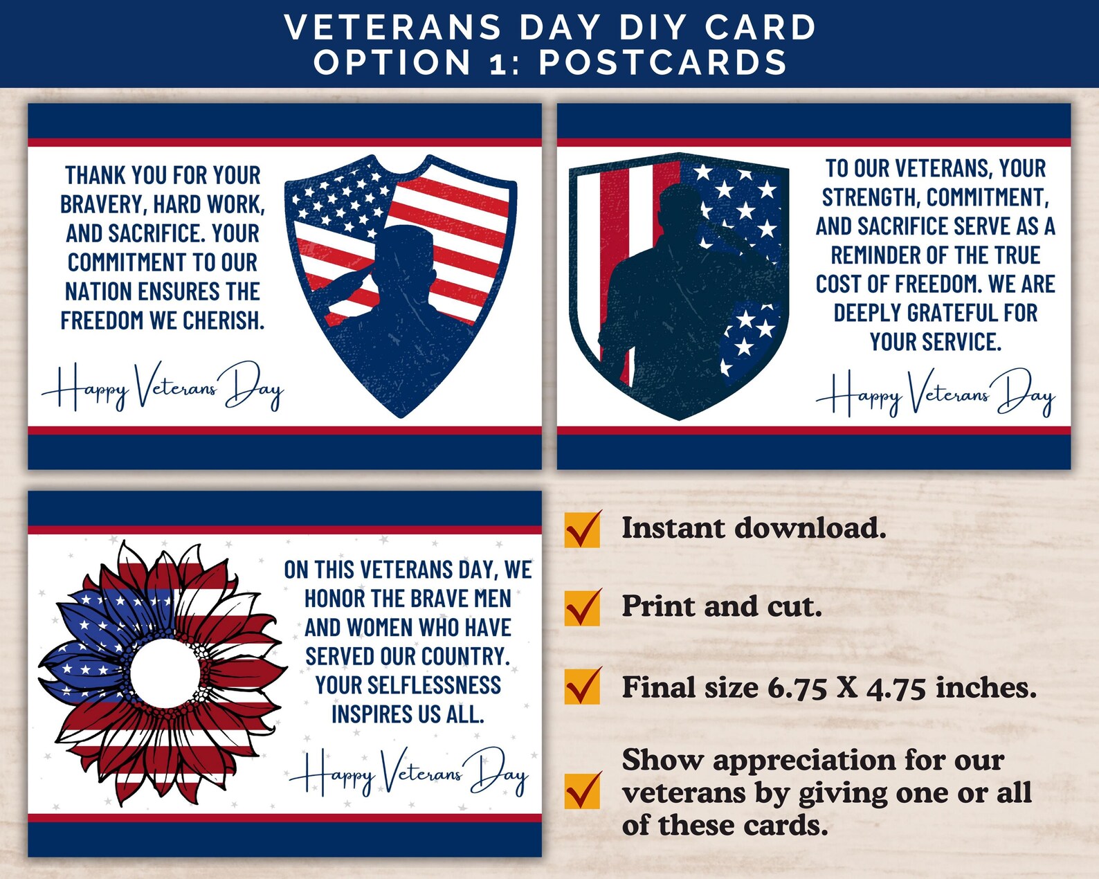 Printable Veterans Day Cards Bundle: Poppy Design, Thank You Veterans ...