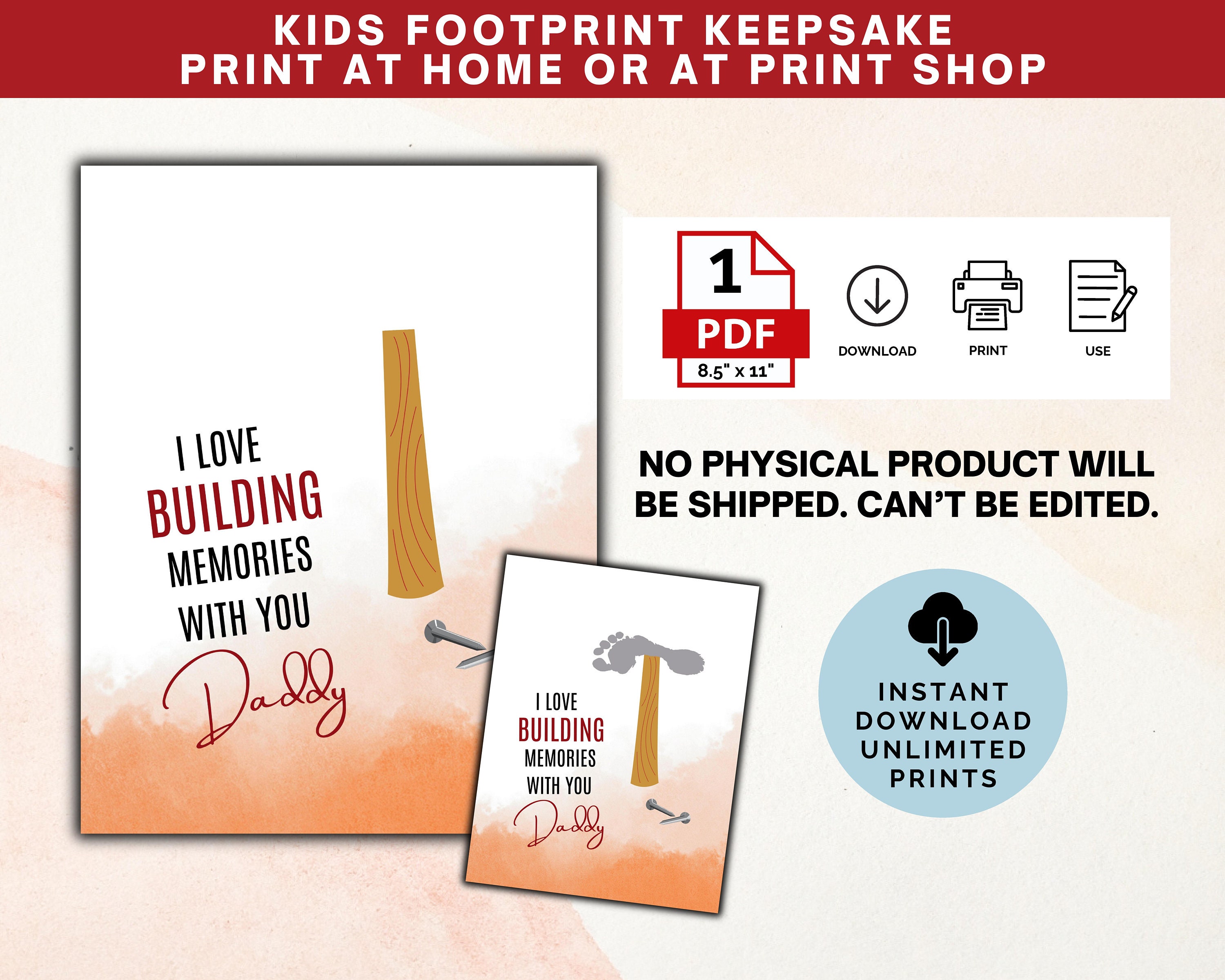 Hammer Footprint Art, Fathers Day Footprint, Printable Fathers Day Gift ...