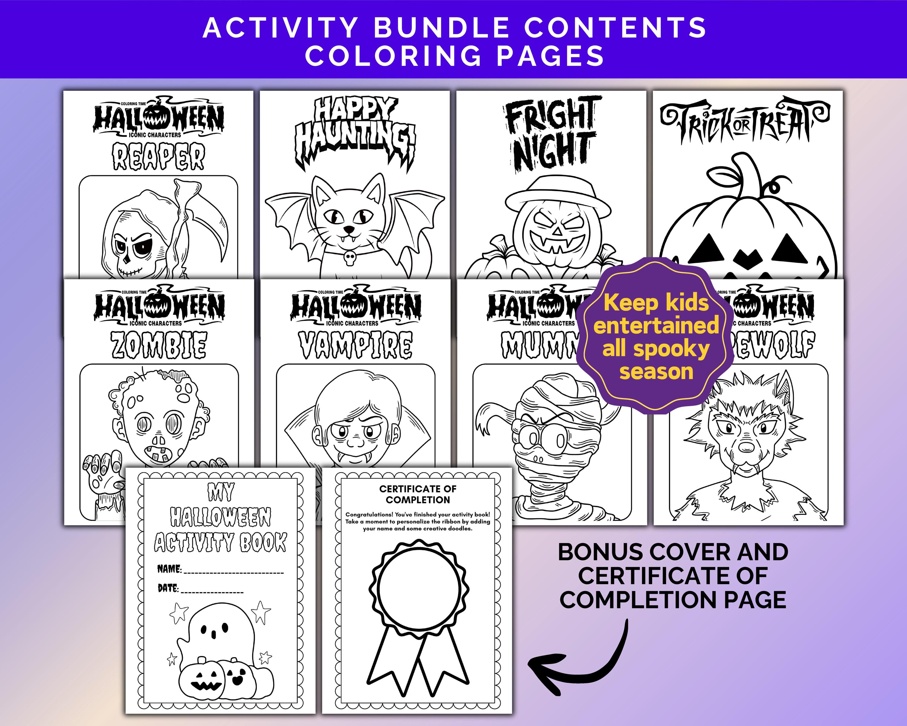 Printable Kids Halloween Activity Bundle, Kids Coloring Pages, Word ...