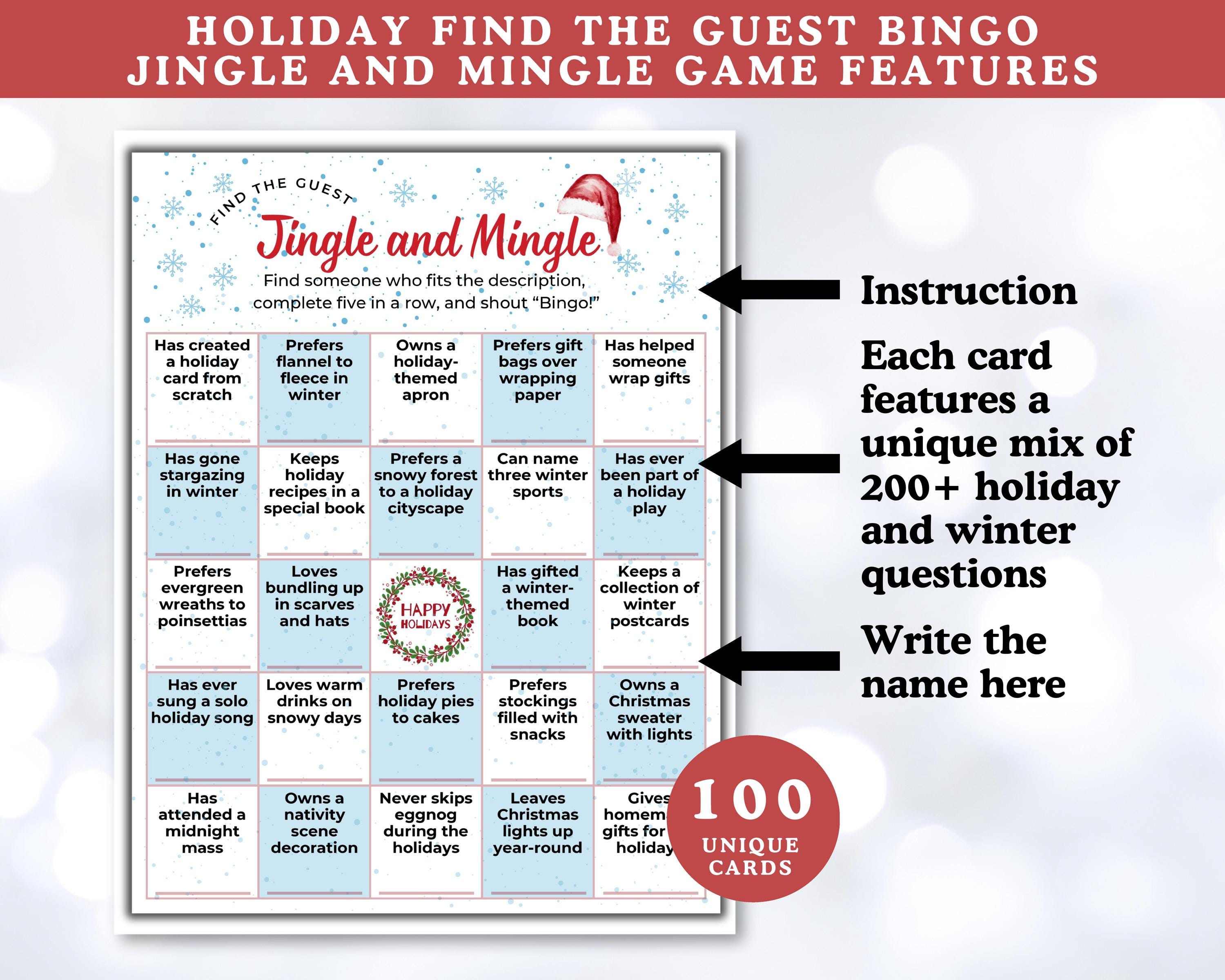 Find the Guest Bingo Christmas Printable, Icebreaker Game Jingle and ...