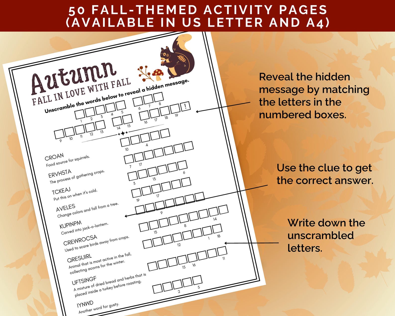 50 Fall Activity Sheets for Kids, Printable Activity Bundle, Fall ...