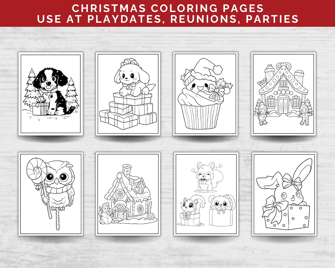 Christmas Coloring Pages for Toddlers, Preschool and Kids, Kawaii ...